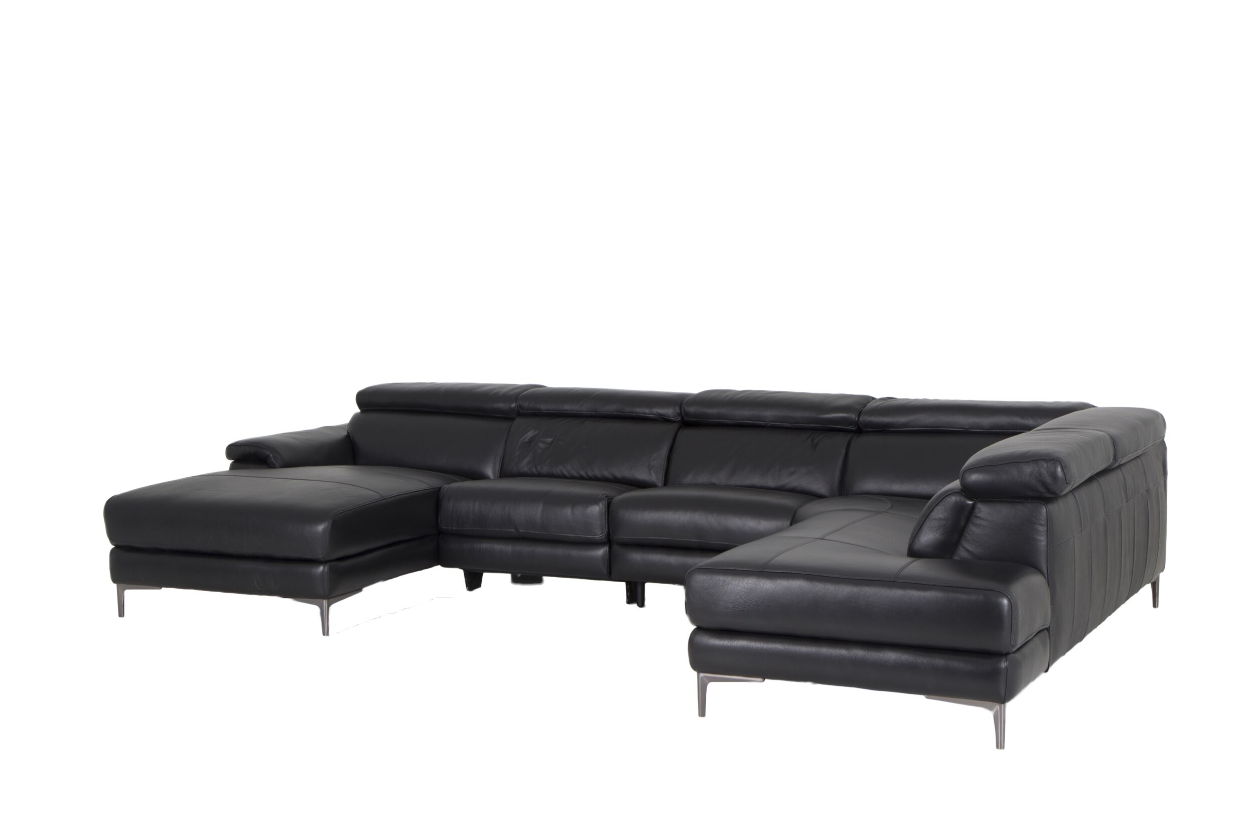Canapé d'angle Cell 370x178cm - cuir - noir avec relax - Weba meubles